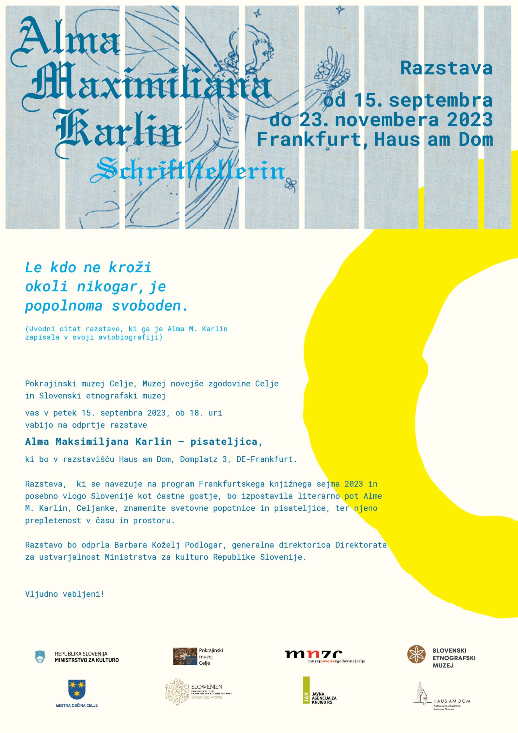 Vabilo na otvoritev razstave “Alma Maksimiljana Karlin – pisateljica ...
